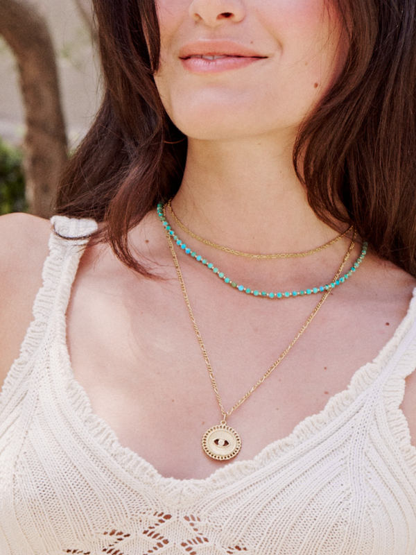 Mati Large Gold Pendant on Baby Gwen Chain - Narrative Jewelry